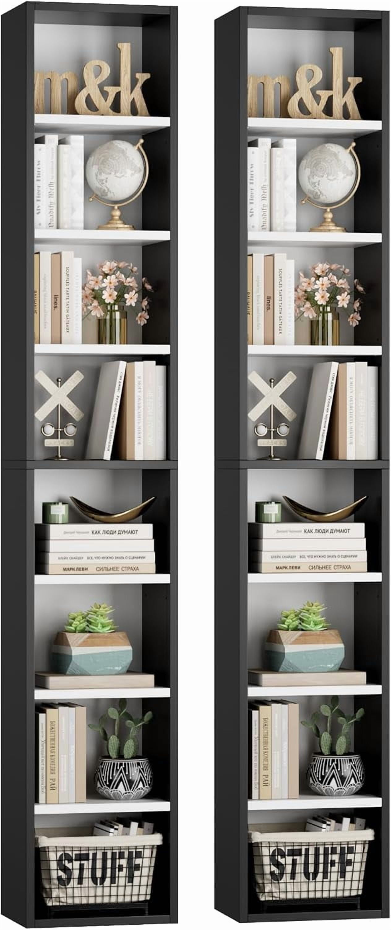 2 Pcs 71'' Tall Narrow Bookshelf, 8-Tier Media Tower Rack Set of 2, CD ...