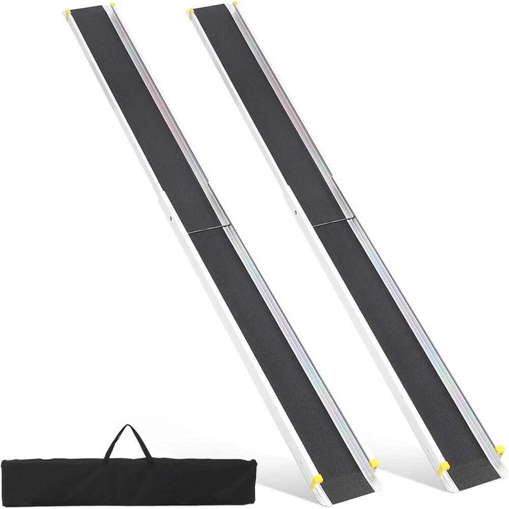 2 Pcs 7Ft Wheelchair Ramp, 3 to 7 Ft Adjustable Portable Foldable ...
