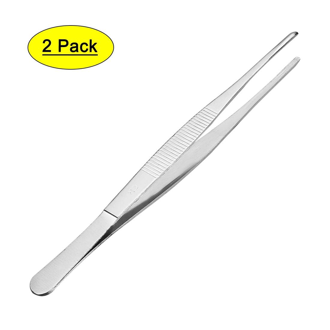 2 Pcs 8-Inch Stainless Steel Straight Blunt Tweezers with Serrated Tip ...