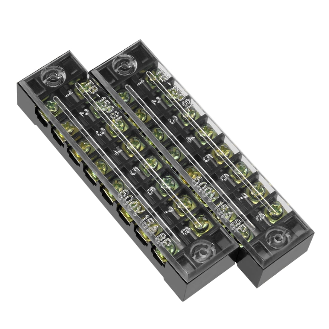 2 Pcs 8 Positions Dual Rows 600V 15A Wire Barrier Block Terminal Strip TB-1508L - Walmart.com