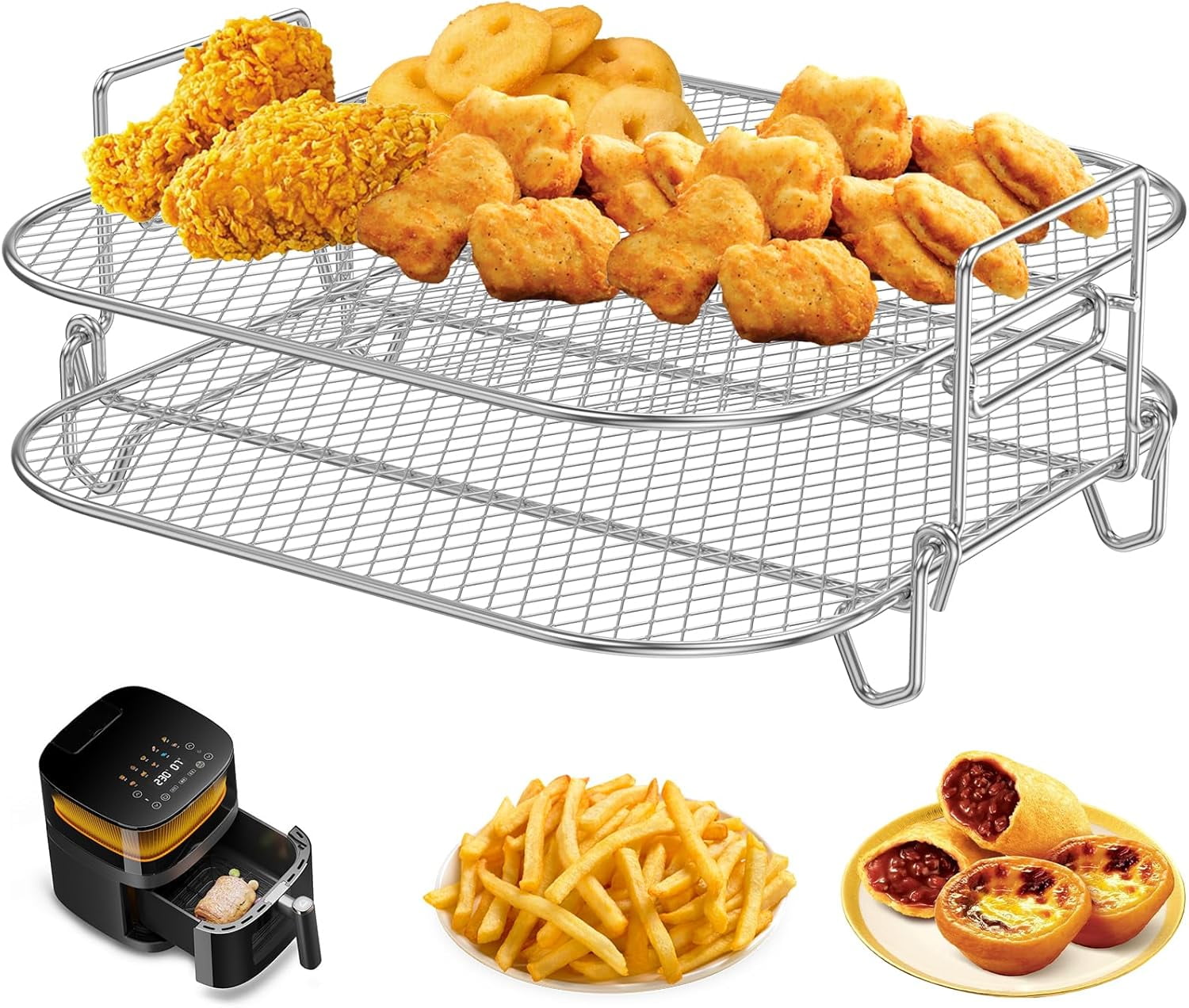 2 Pcs 8" Square Air Fryer Racks - Stainless Steel Stackable Dehydrator ...