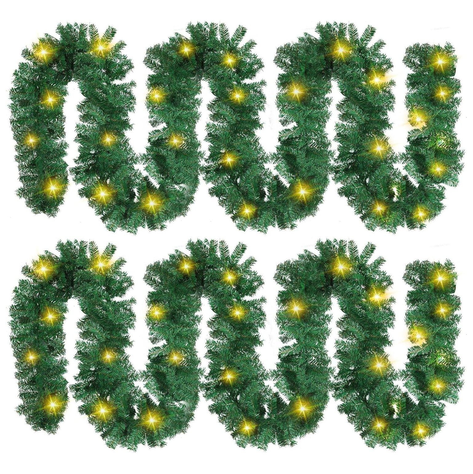 2 Pcs 9 Ft Pre Lit Green Tinsel with Light Artificial Lighted for Stair ...
