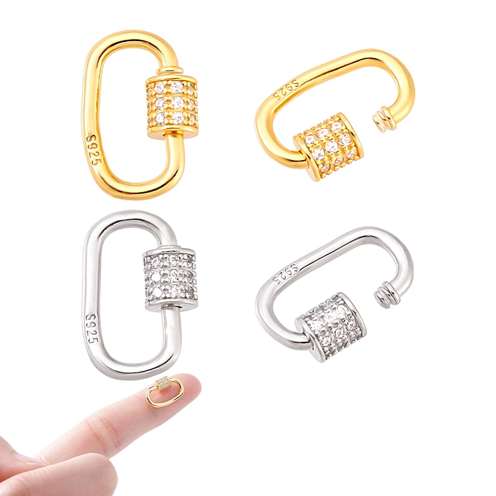 2 Pcs 925 Sterling Silver Screw Carabiner Lock Clasps Oval Cubic ...