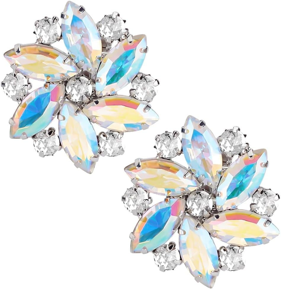 2Pcs AB Color Rhinestone Crystal Metal Shoe Clips 1.3x1.3Inch Elegant ...