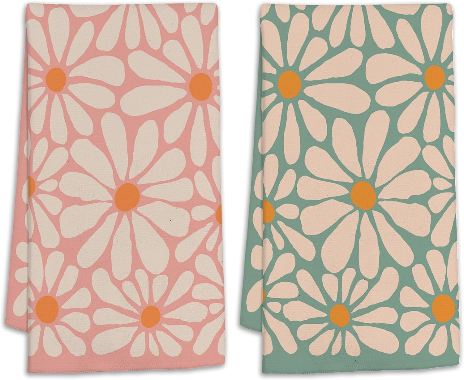 2 Pcs Abstract Daisy Flower Retro Groovy Flowers Kitchen Towels,Dish ...