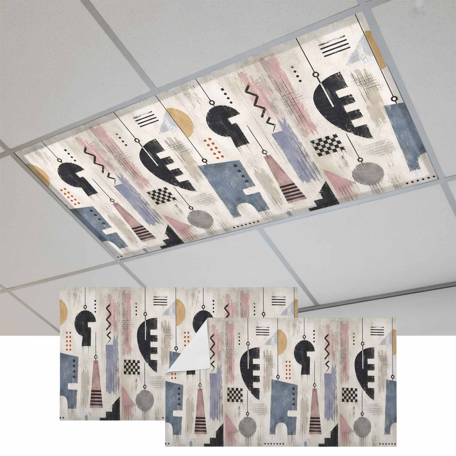 2 Pcs Abstract Graphic Fluorescent Light Covers Vintage Geometric Black ...