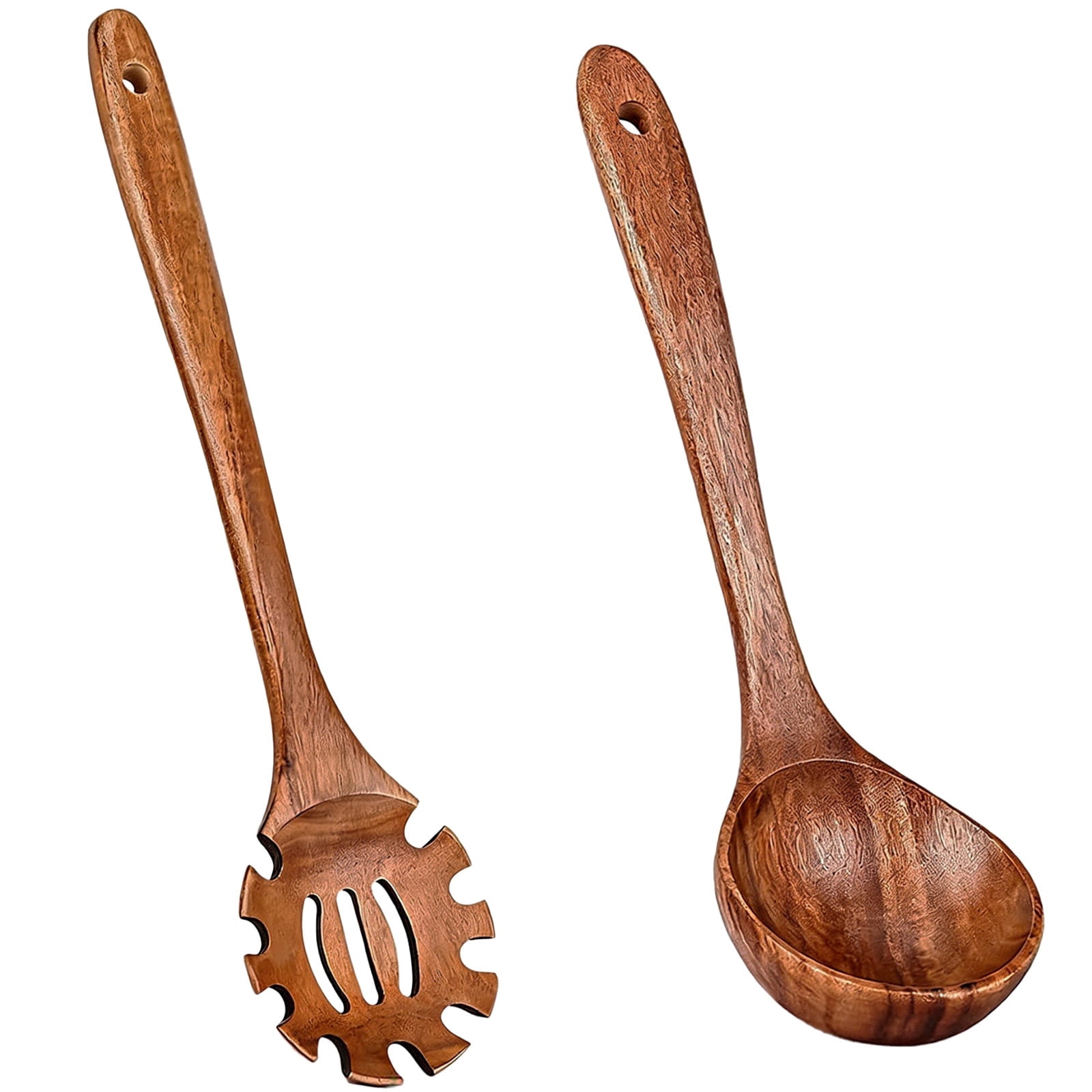 2 Piece Acacia Wood Kitchen Utensil Set, Wooden Soup Ladle and Slotted ...