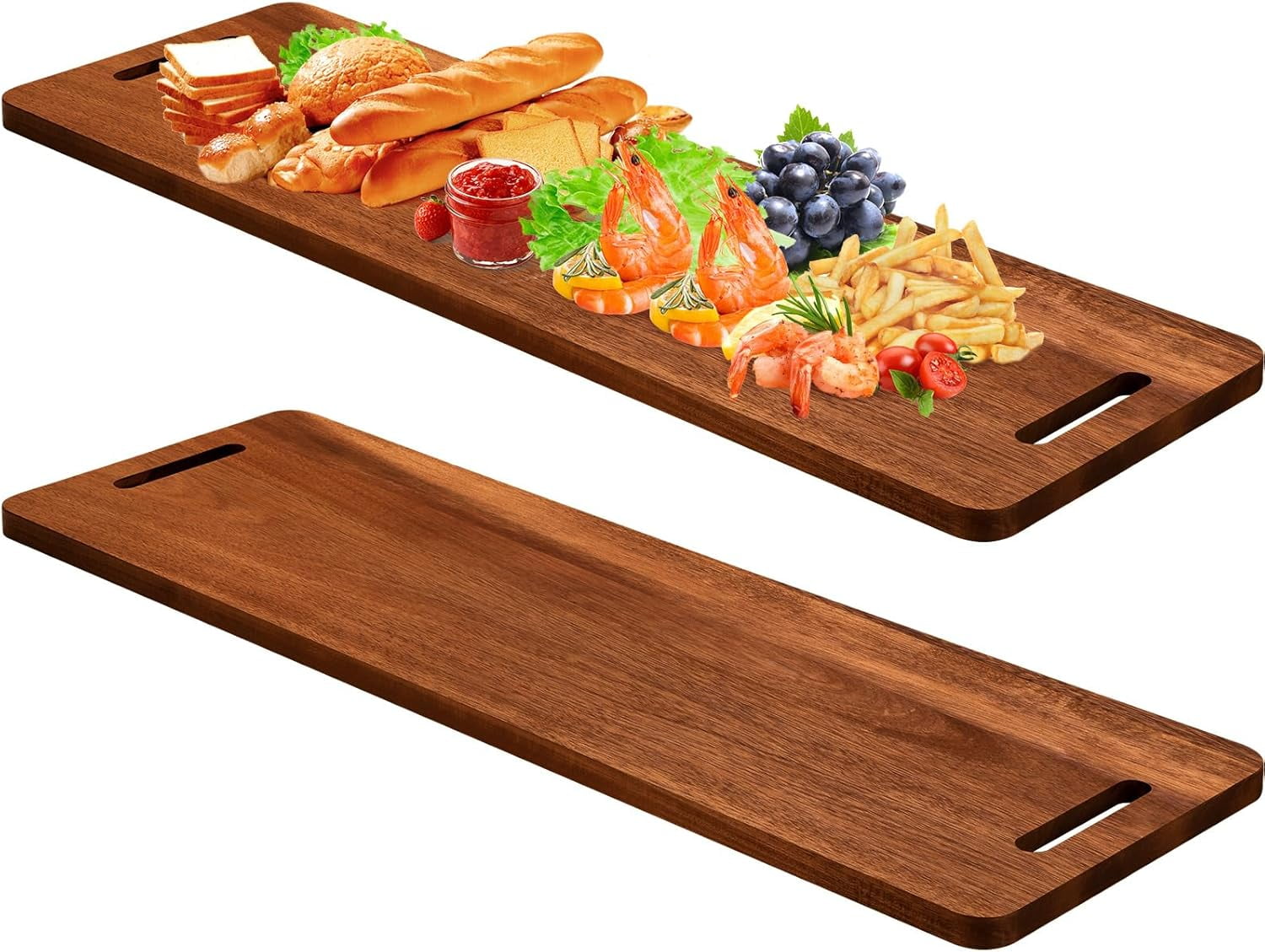 2 Pcs Acacia Wooden Boards Acacia Serving Board with Handle Rectangular ...