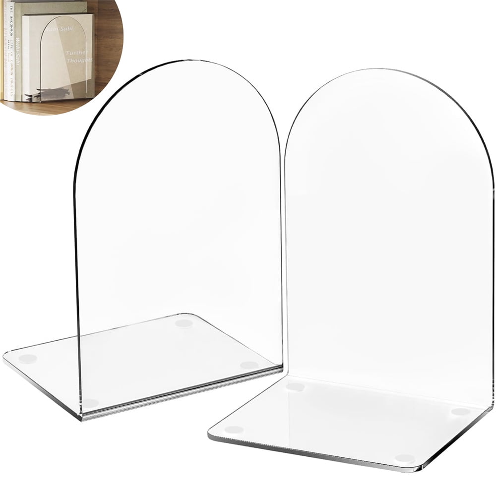2 Pcs Acrylic Book Ends for Shelves,Clear Book Display Stand,Library ...