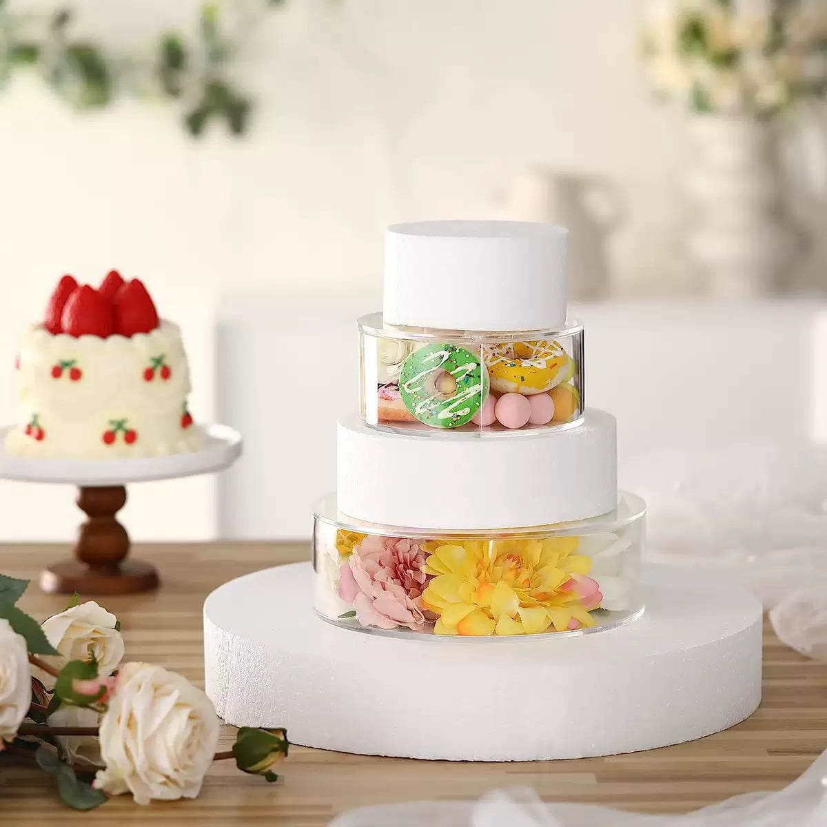 2 Pcs Acrylic Cake Stand 6'', 10'' Clear Cake Riser Round Case Cylinder ...
