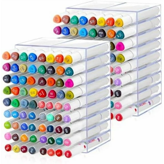 2 Pcs Acrylic Marker Organizer Desktop Storage Hold 144 Marker, Clear ...