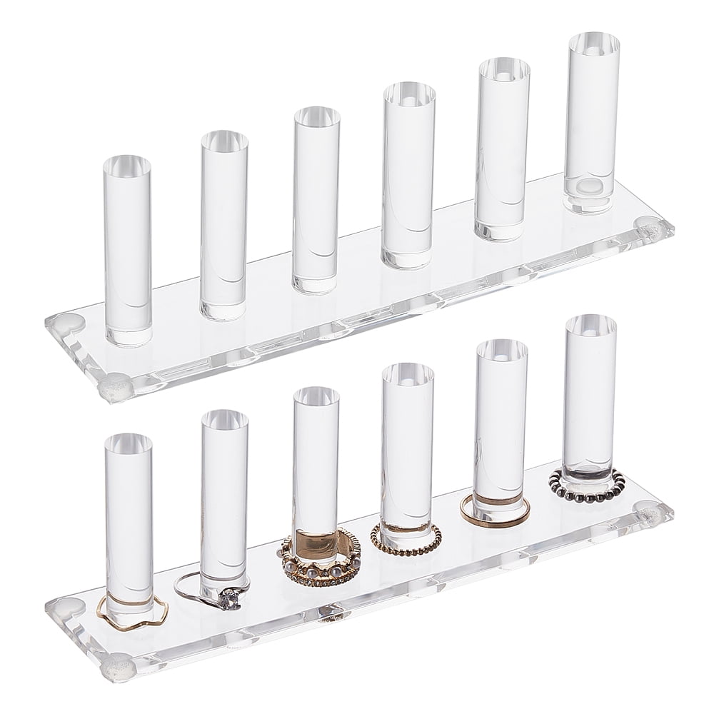 2 Pcs Acrylic Ring Display Holder 6 Rod Ring Holder Jewelry Stand Clear ...
