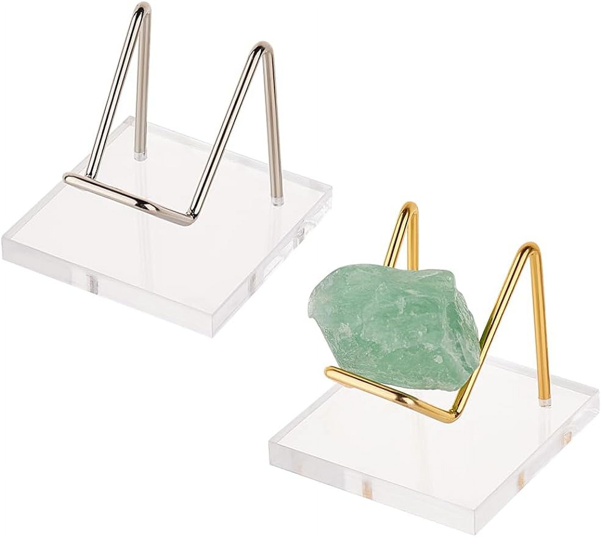 2 Pcs Acrylic Stone Display Stand 2x2x1.7 inch Platinum & Golden Metal ...