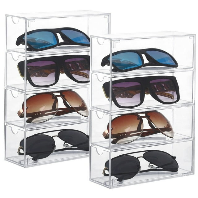 2 Pcs Acrylic Sunglasses Organizers, Clear Glasses Display Cases with 4 ...