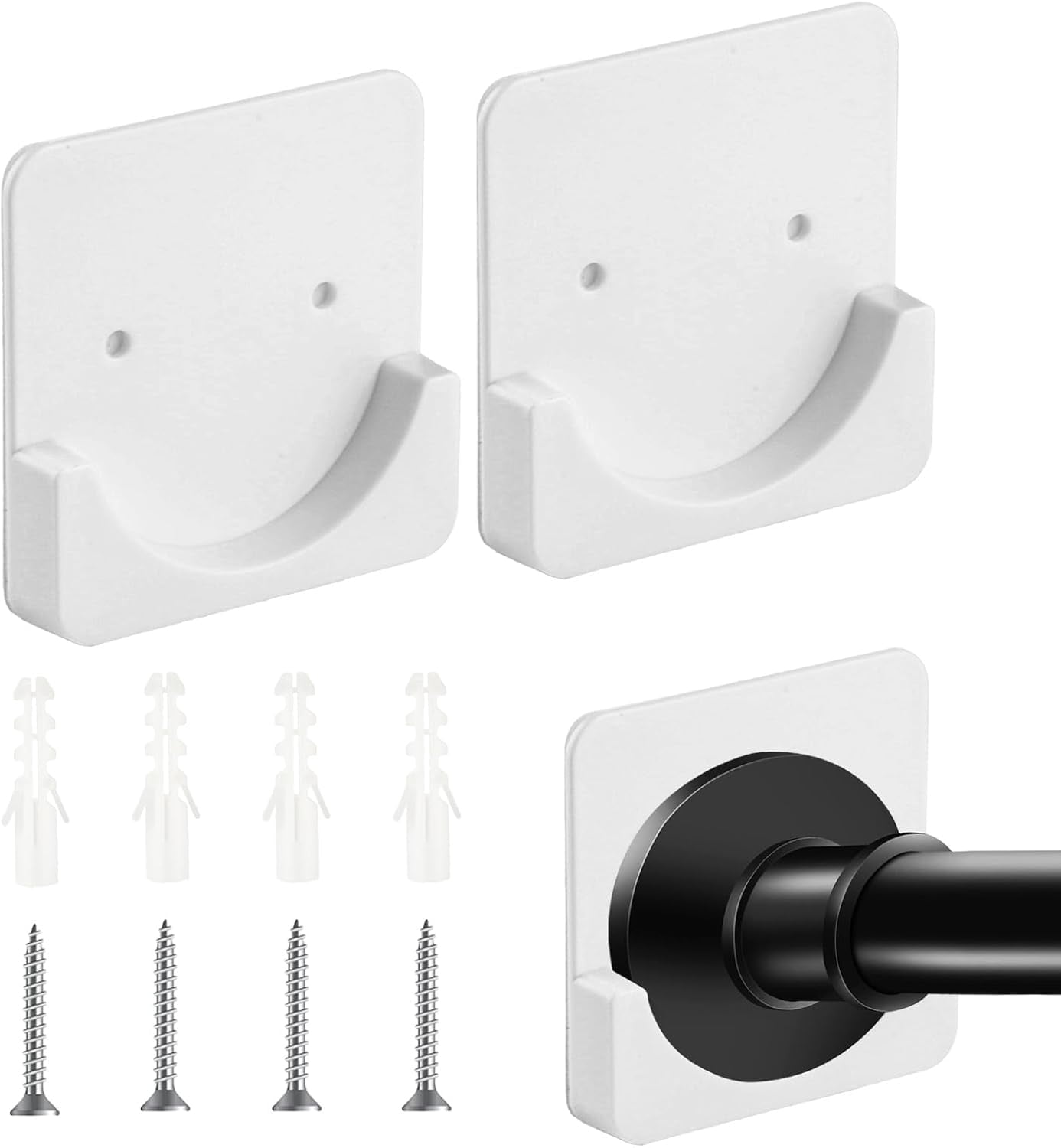 2 Pcs Adhesive Shower Rod Tension Holder, No Drilling Shower Curtain ...