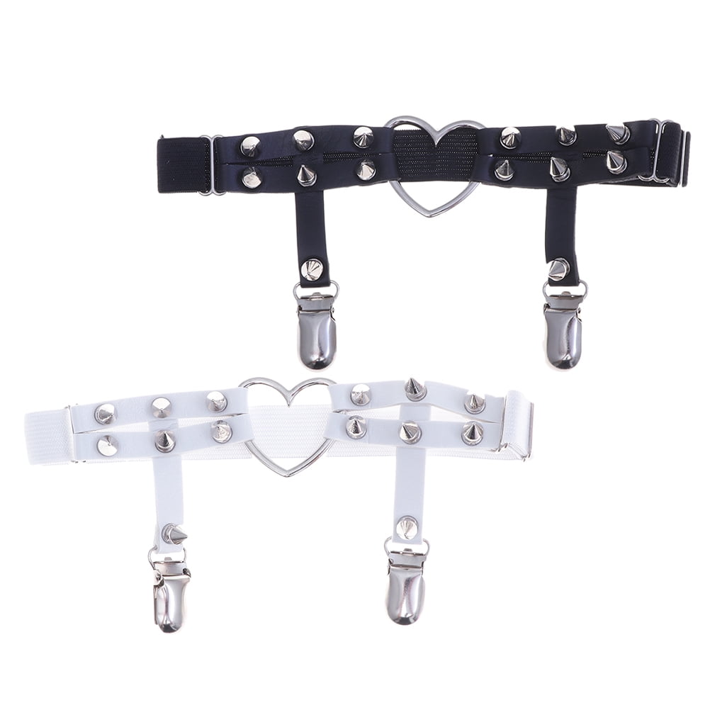 2pcs Adjustable PU Leg Garters Punk Style Hollow Heart Molding Rivets ...