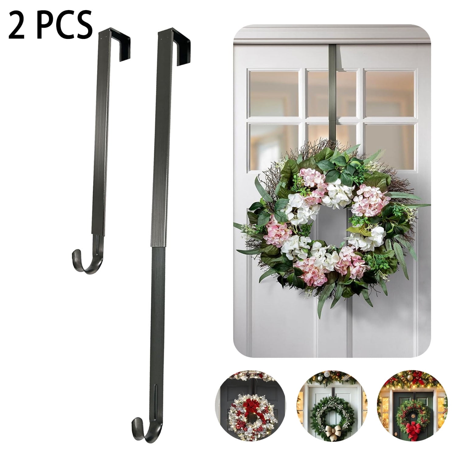 2 Pcs Adjustable Length Wreath Hanger,wreath hangers for front door ...
