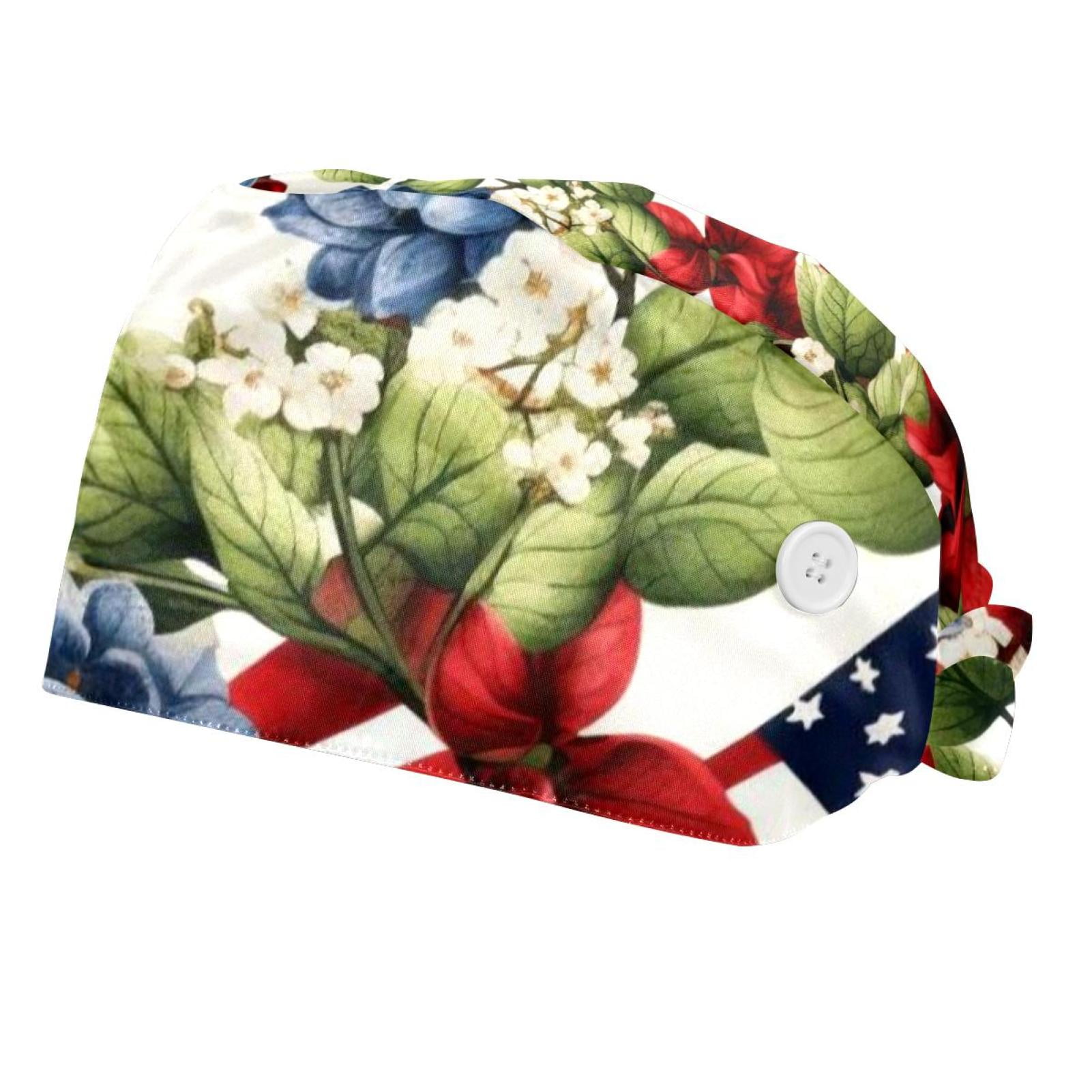 2 Pcs Adjustable Working Cap with Button, American Flag Plant Surgical ...