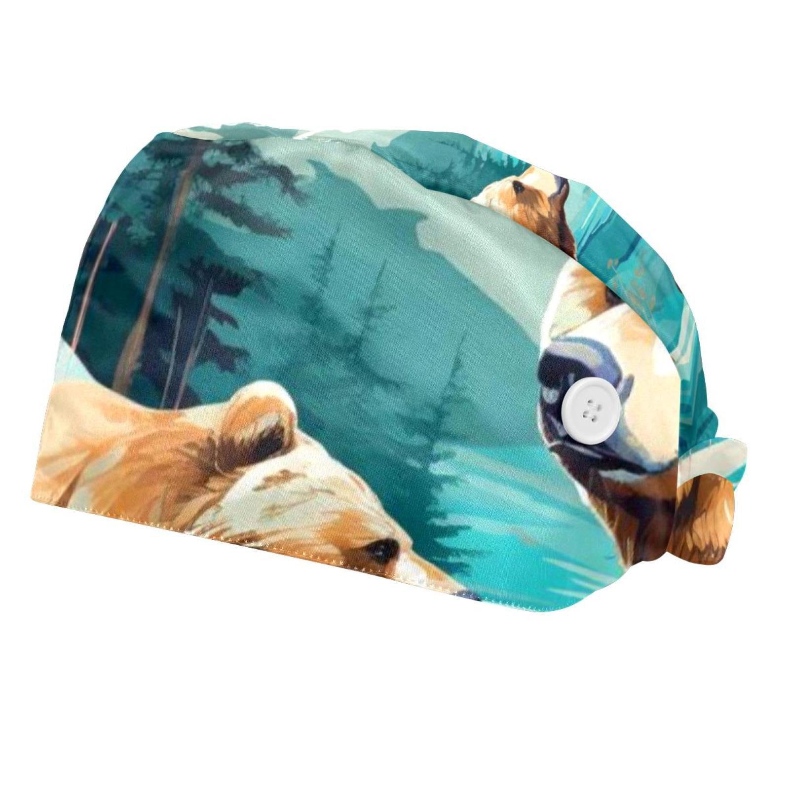 2 Pcs Adjustable Working Cap with Button, Bear Surgical Cap Sweatband ...