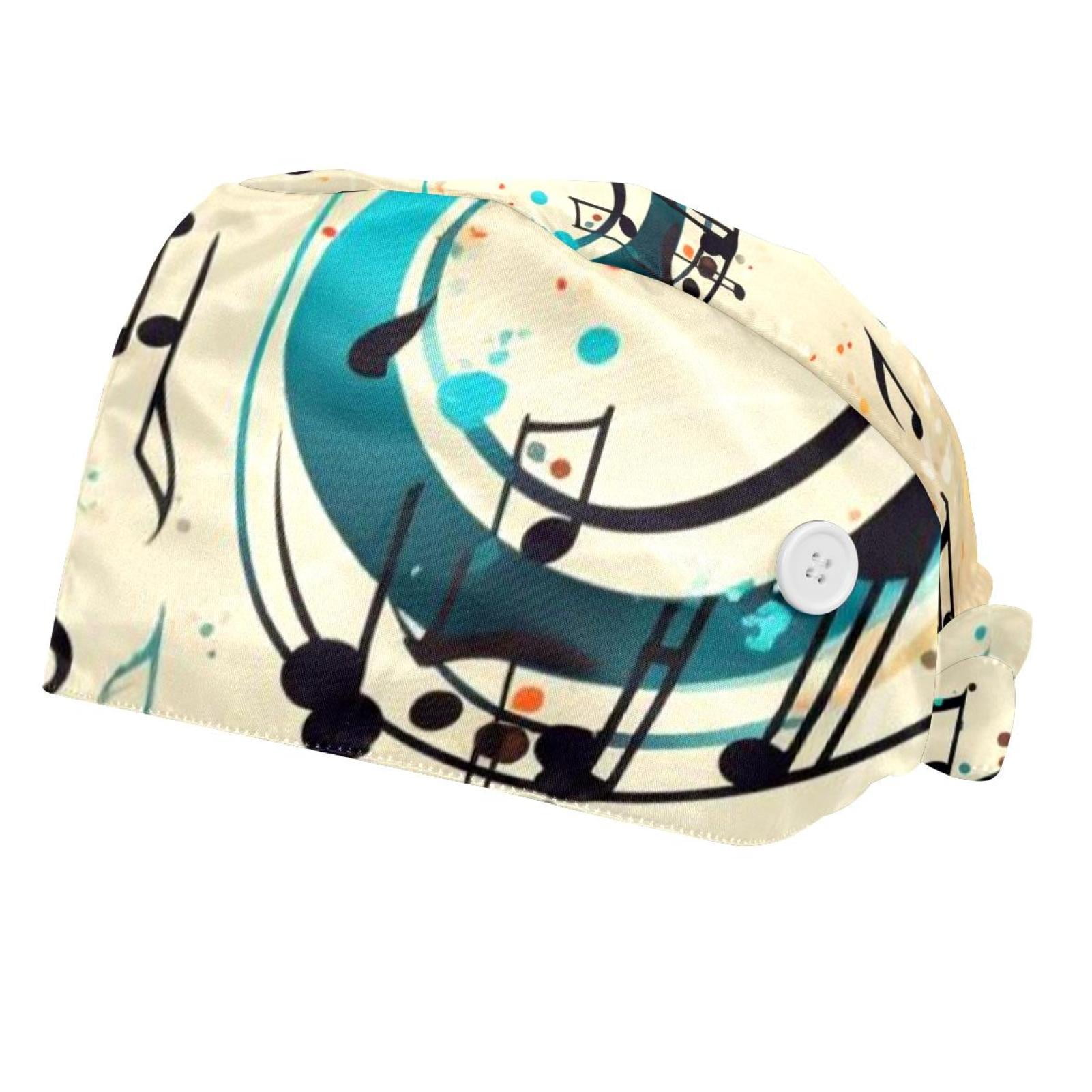 2 Pcs Adjustable Working Cap with Button, Music Note Surgical Cap ...