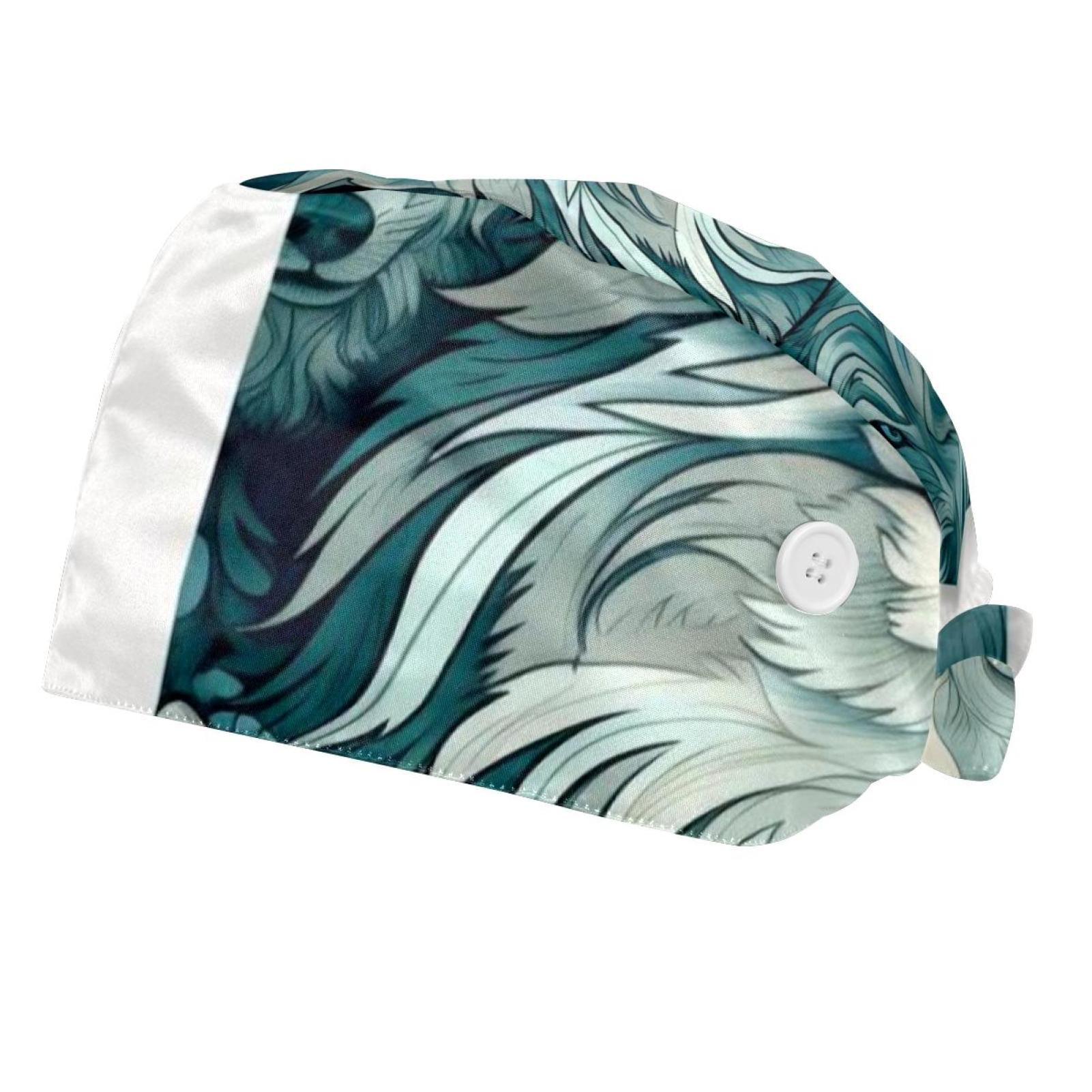 2 Pcs Adjustable Working Cap with Button, Wolf Surgical Cap Sweatband ...
