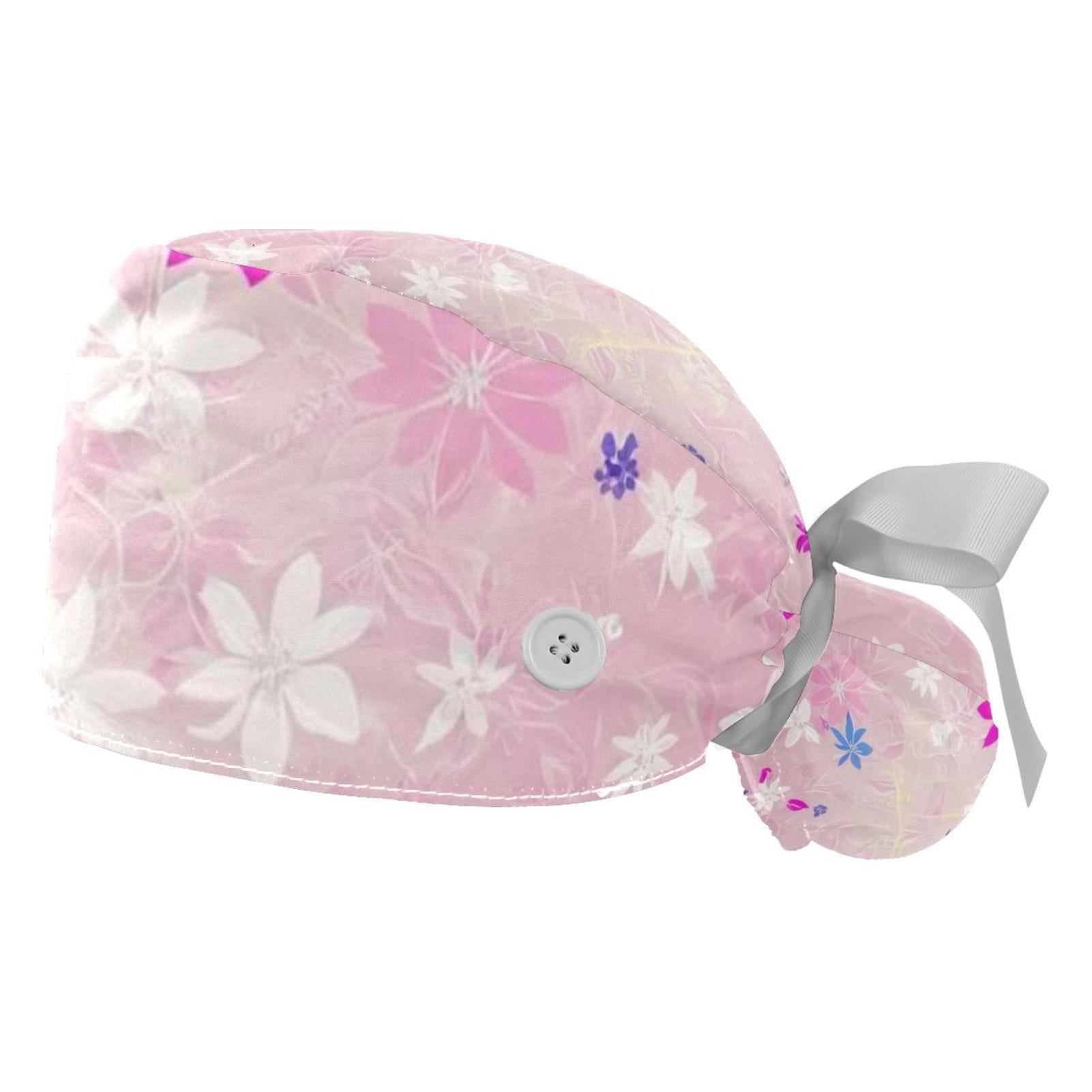 2 Pcs Aesthetic Art Flower Scrub Caps Adjustable Women Nursing Cap with ...