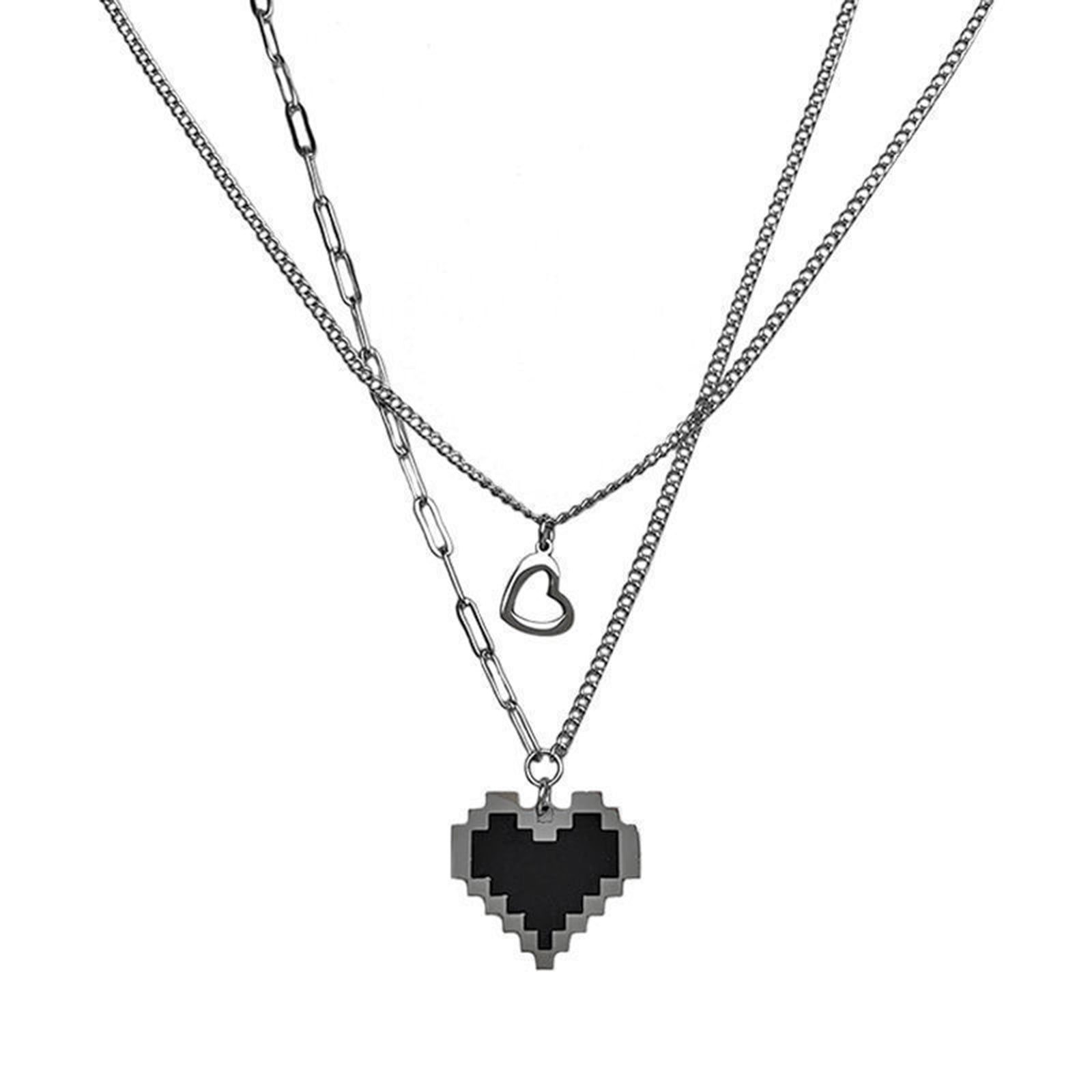 2 Pcs Alloy Black Love Necklaces Female Hip-hop Trend Design Collarbone ...