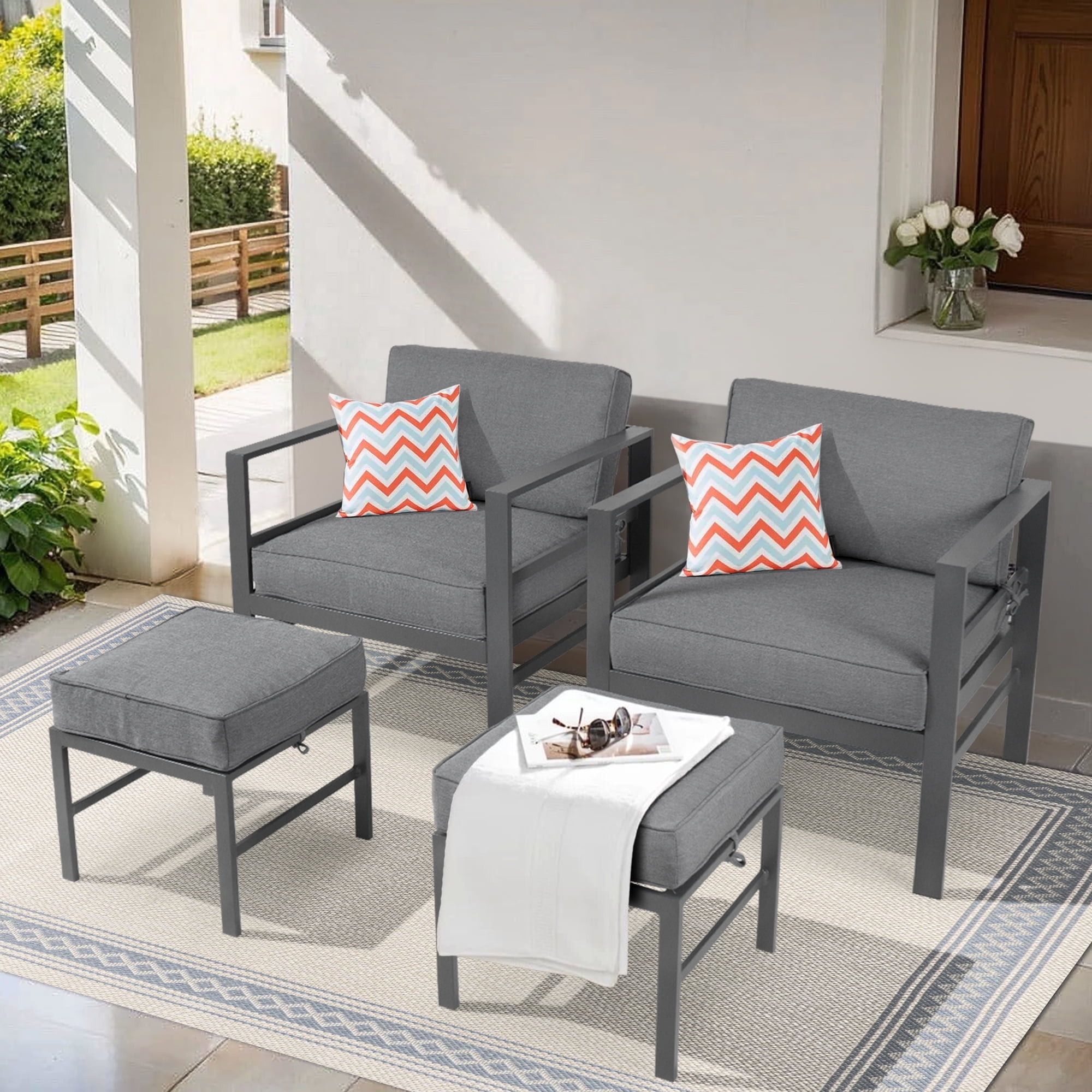 2-Piece Aluminum Outdoor Patio Furniture Footrest with Sunbrella ...