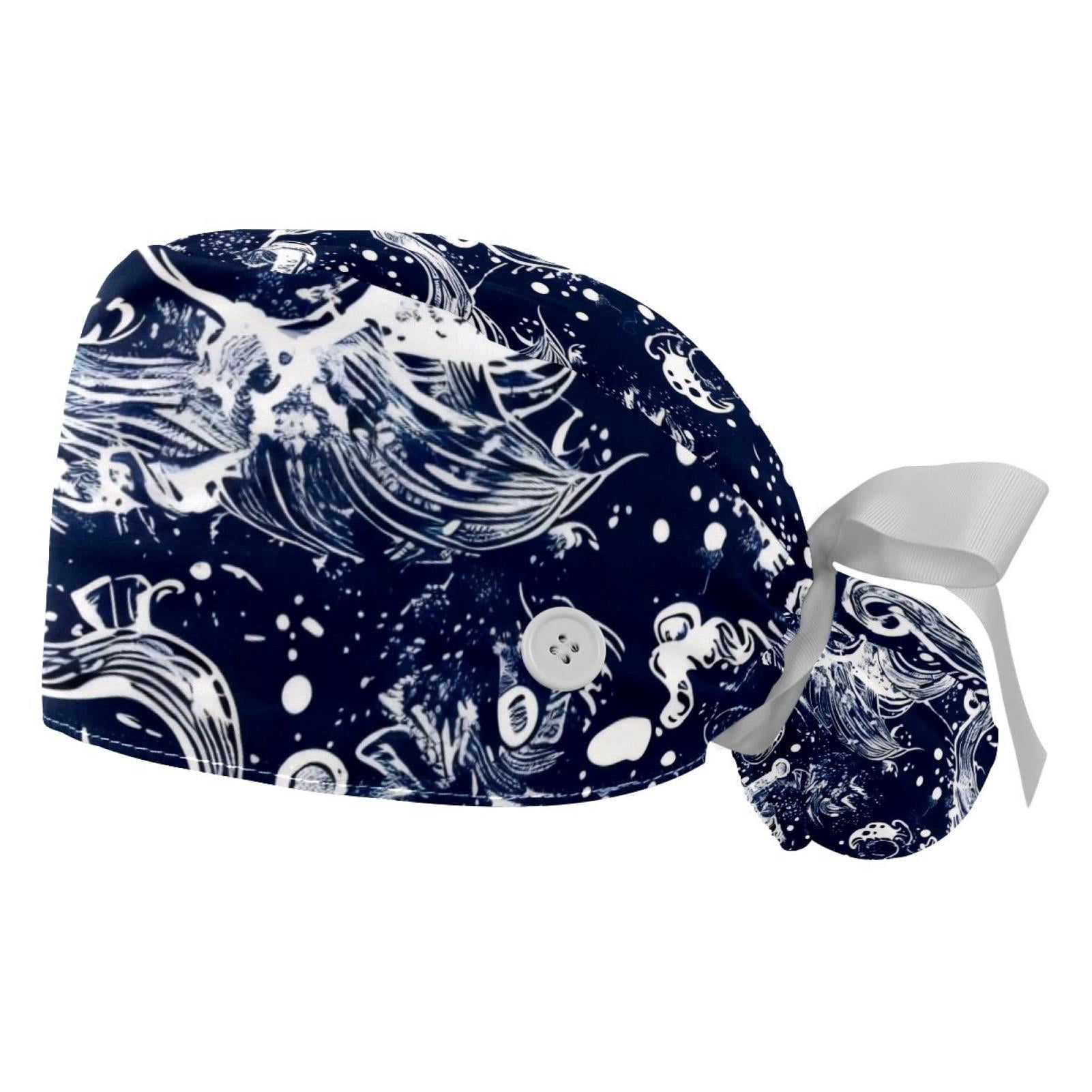 2 Pcs Anchors Waves Splashes Pattern Scrub Caps Adjustable Women ...