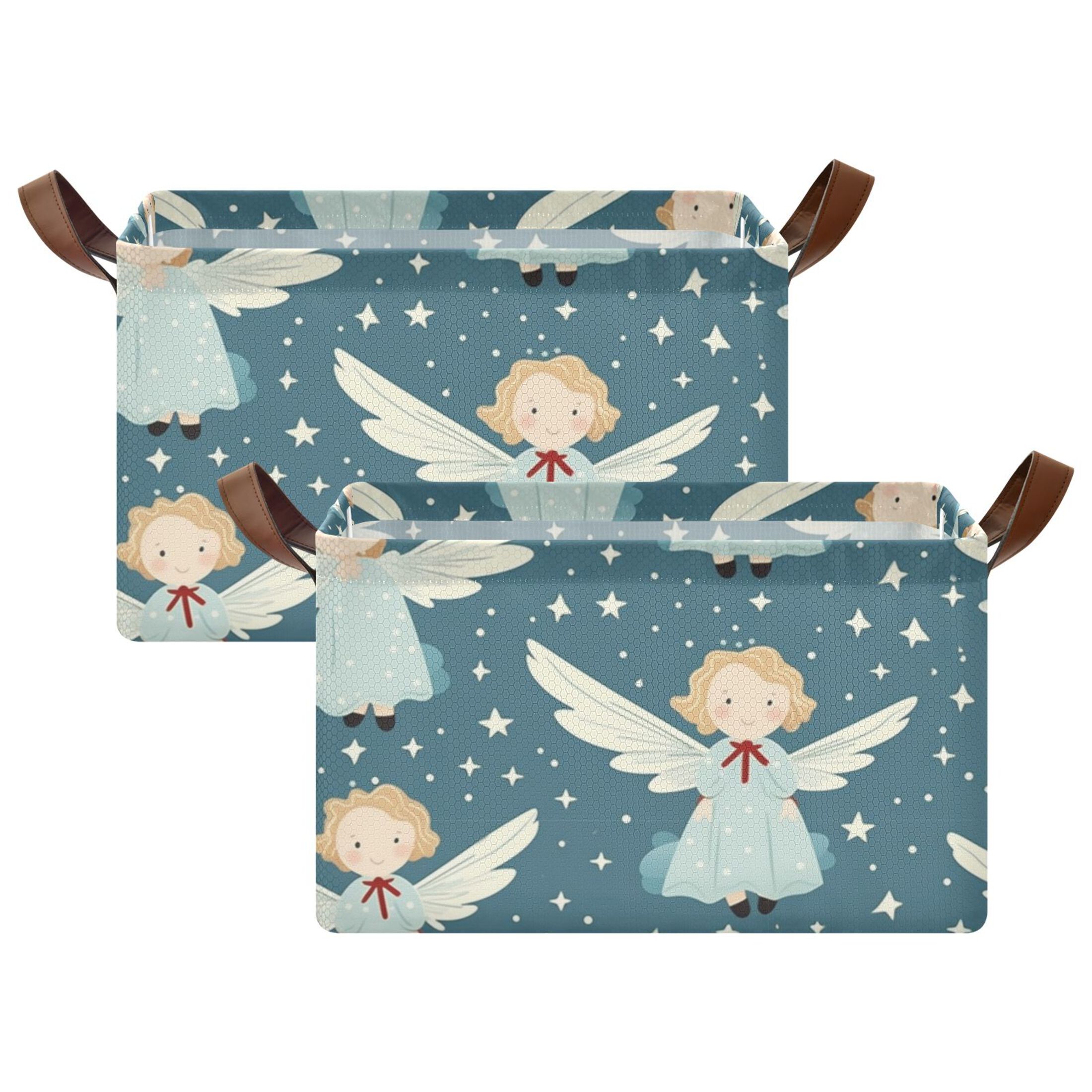 2 Pcs Angels and Star Collapsible Storage Bins Fabric Shelf Baskets ...