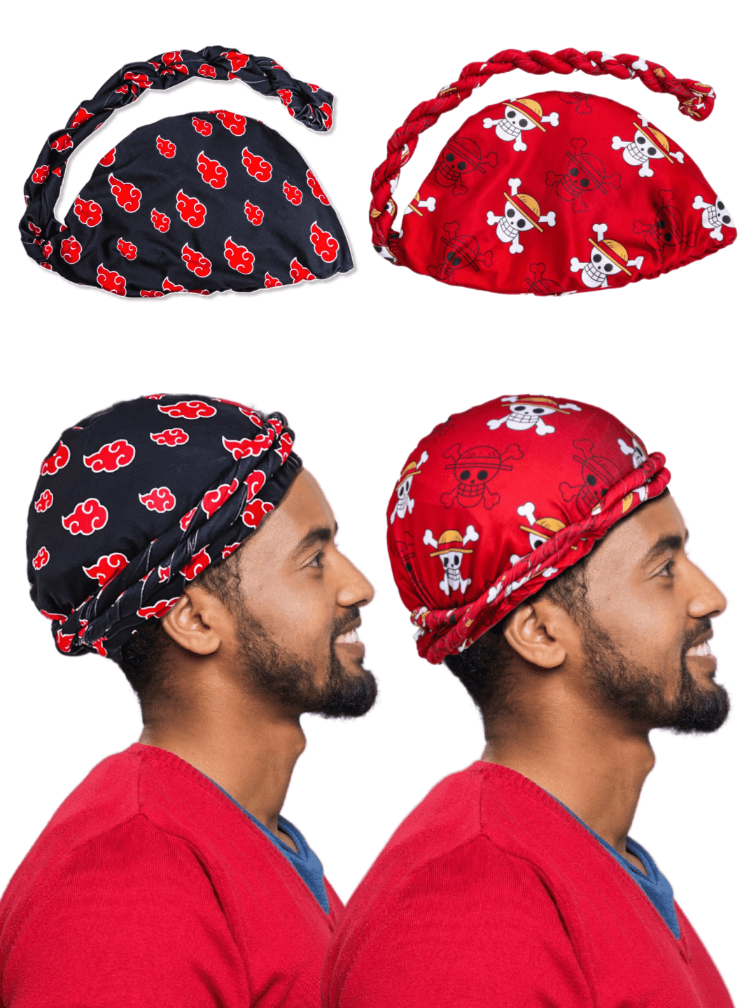2 Pcs Anime Turban for Men - Satin Hair Wrap Head Scarf Halo Lined ...