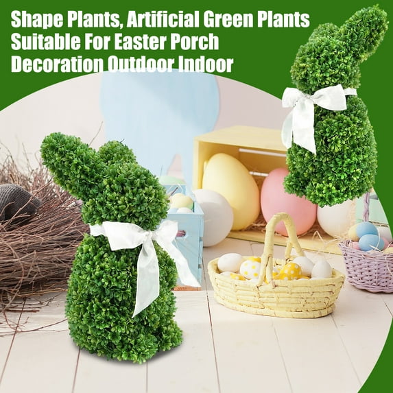 2 Pcs Artificial Bunny Shaped Topiary Trees, Artificial Green Boxwood ...
