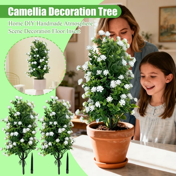 2 Pcs Artificial Camellia Trees with Spike, 17.7 Inch Faux Camellia in ...