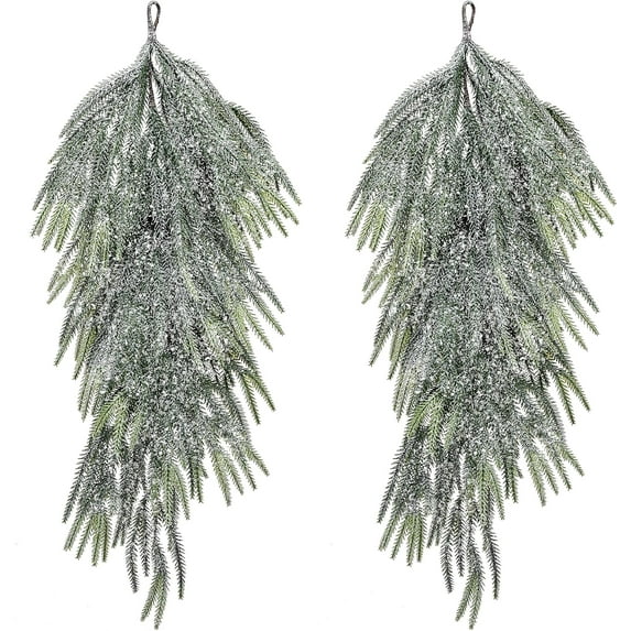 2 Pcs Artificial Christmas Snow Teardrop Swag, 28" Faux Glitter Snow ...