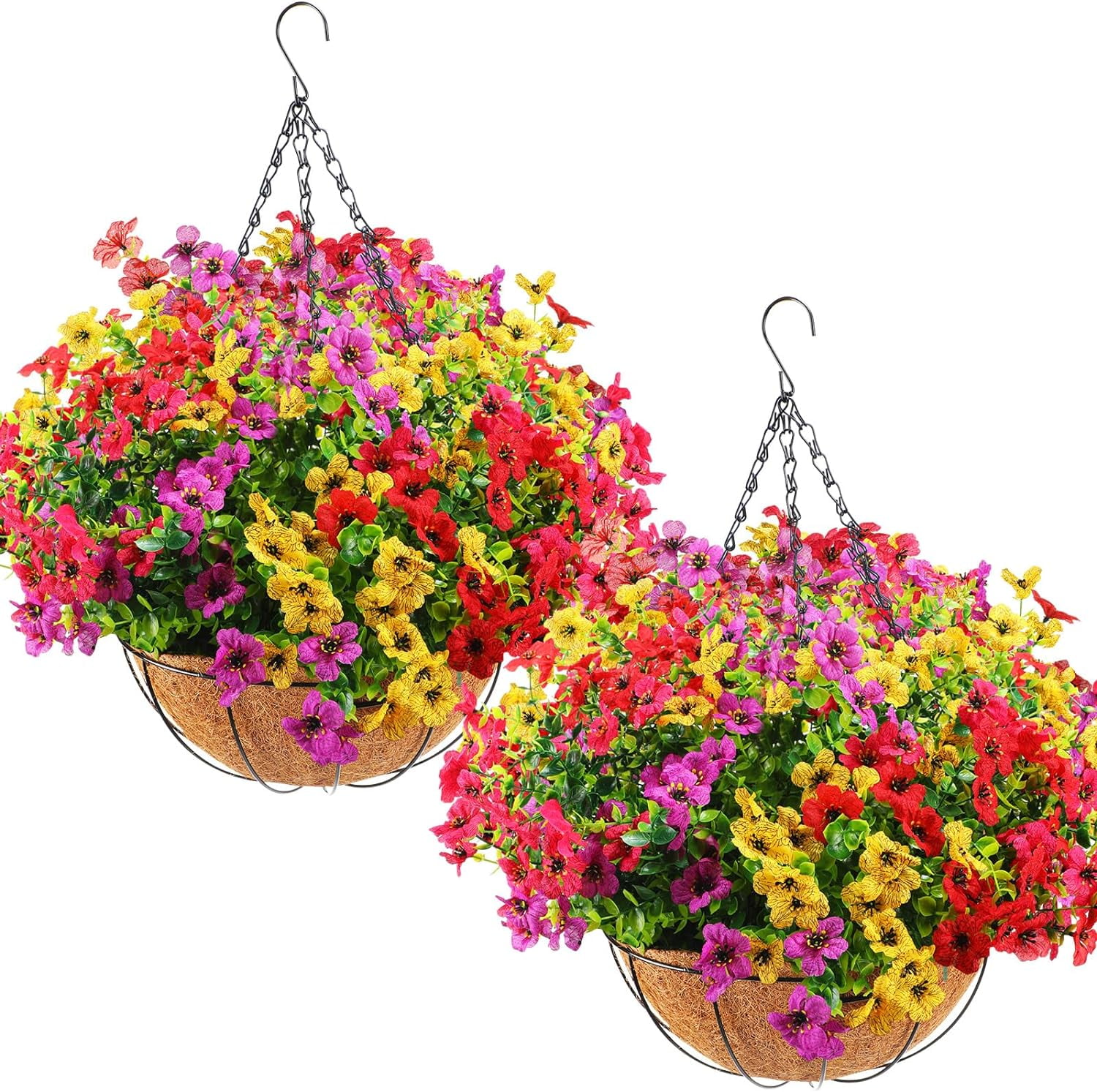 2 Pcs Artificial Hanging Flowers in Basket 12 inch Coconut Lining ...