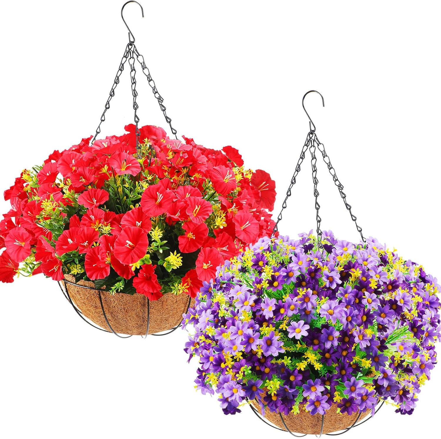 2 Pcs Artificial Hanging Flowers in Baskets 12 Inch Coconut Lining ...