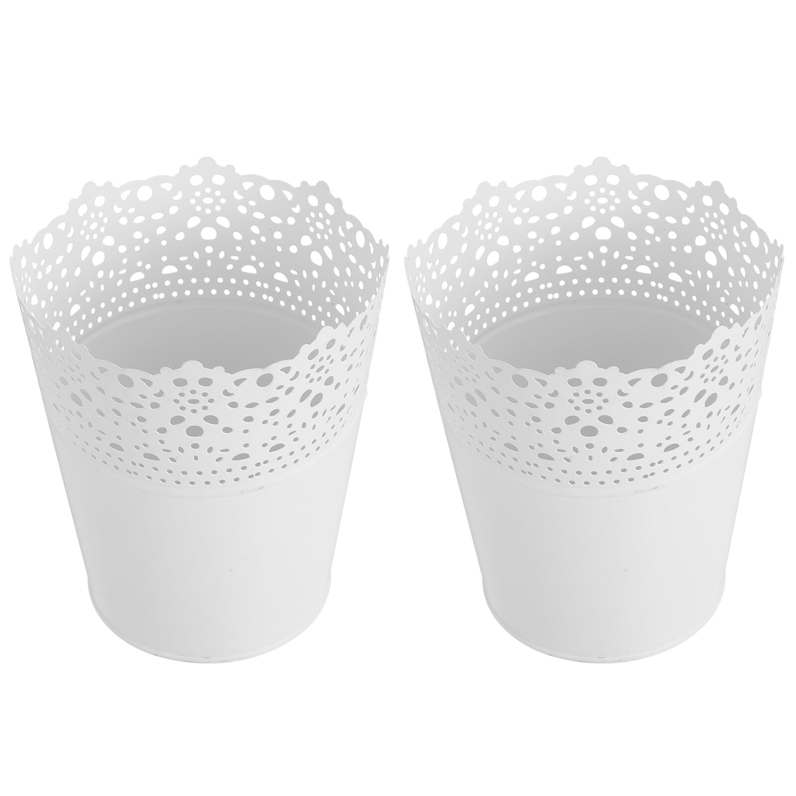 WEUVEB Metal Planter Buckets Lace Hollow Iron White 2Pcs 4.9x5.9in ...