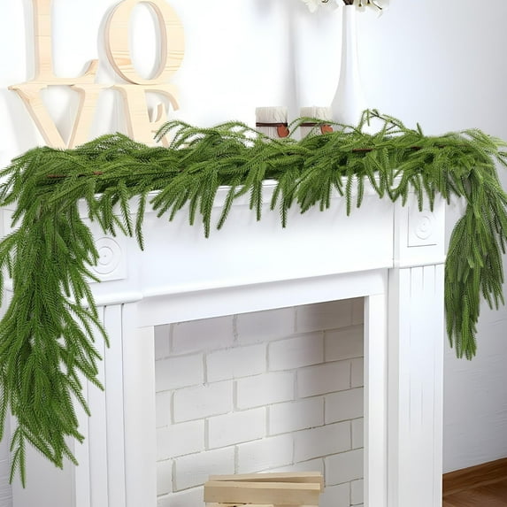 2 Pcs Artificial Norfolk Pine Garlands, Real Touch Winter Pine Garland, Green Artificial ...
