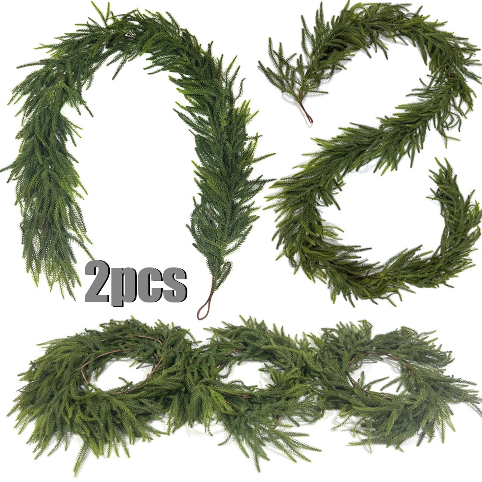 2 Pcs Artificial Norfolk Pine Garlands, Real Touch Winter Pine Garland ...