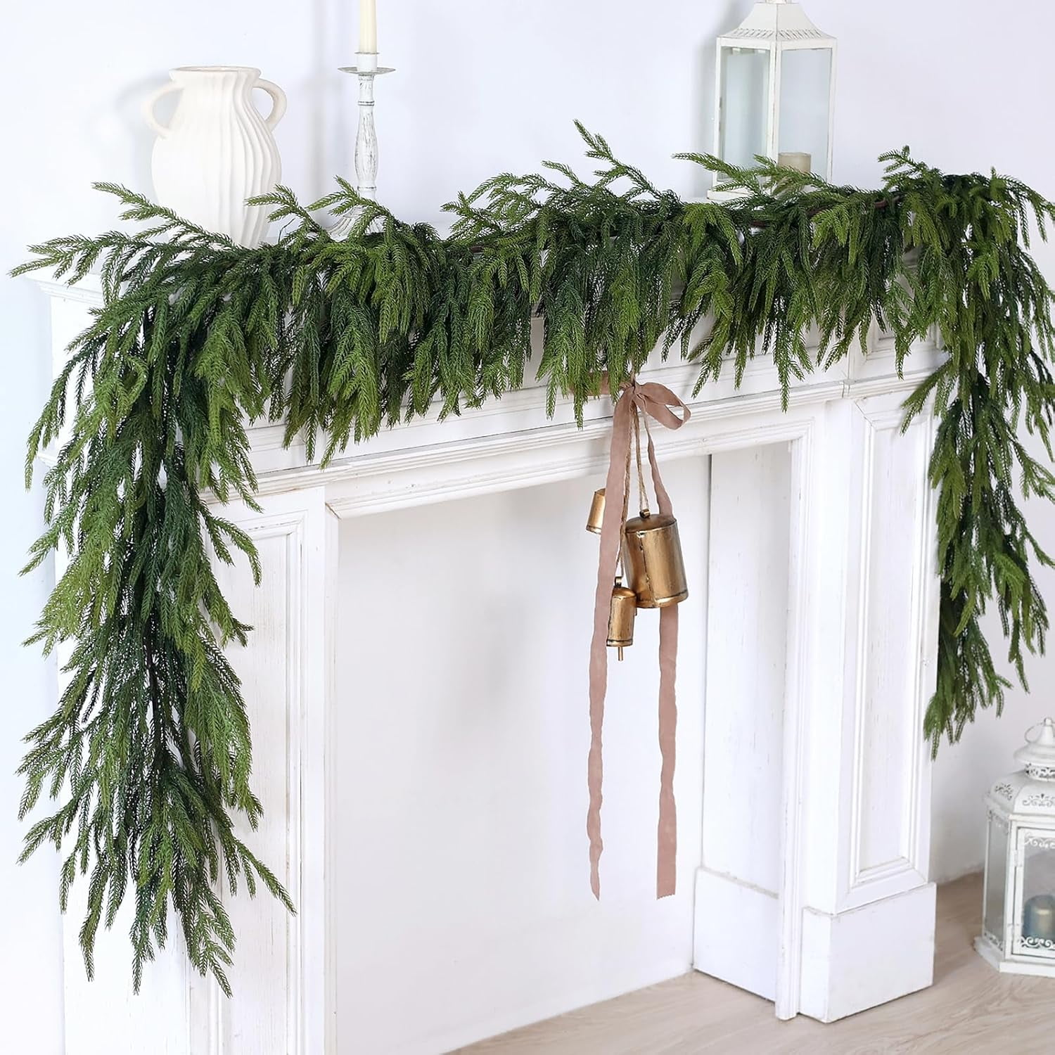 2 Pcs Artificial Norfolk Pine Garlands, Real Touch Winter Pine Garland ...