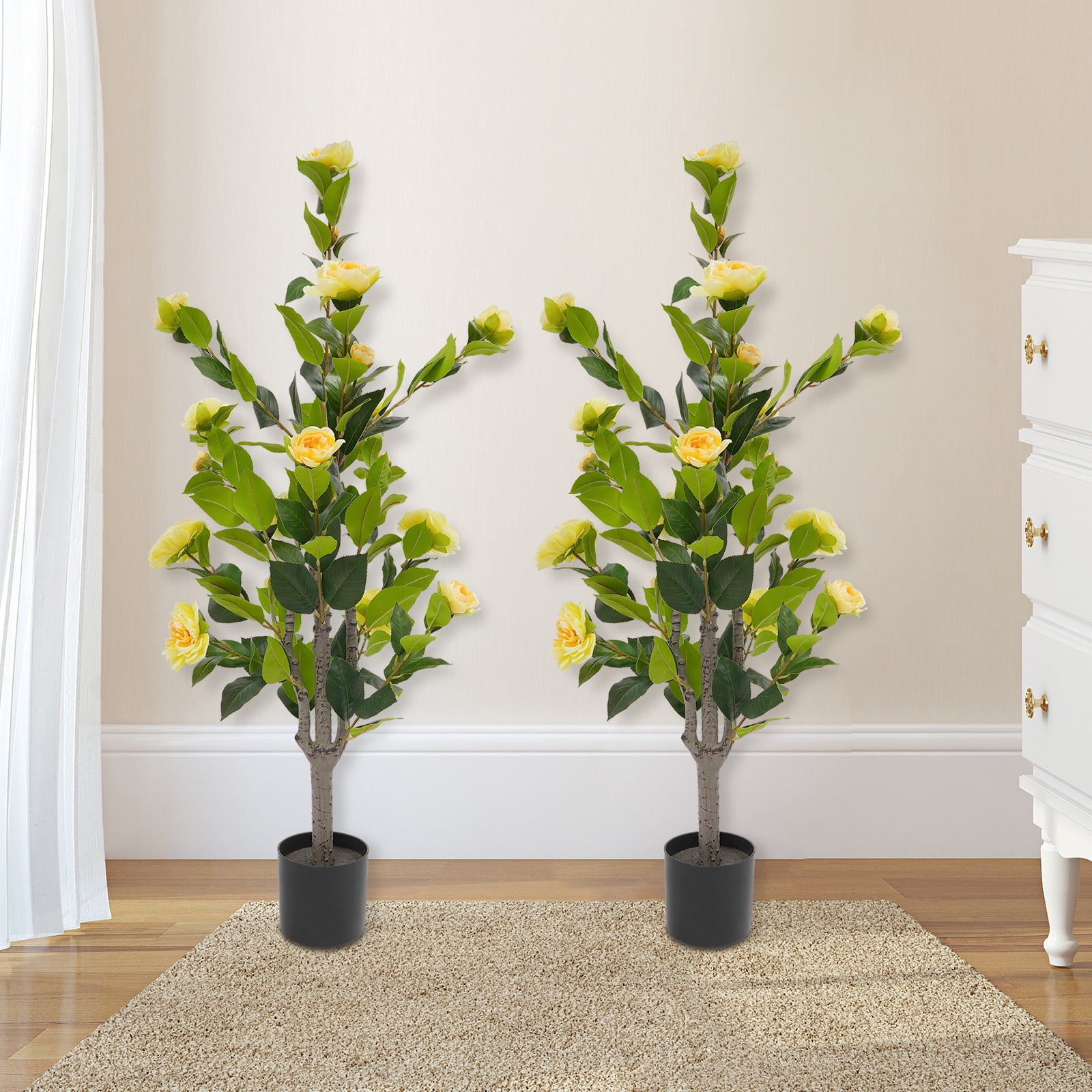 2 Pcs Artificial Tea Rose Tree Artificial Plant Freestanding Simulated ...