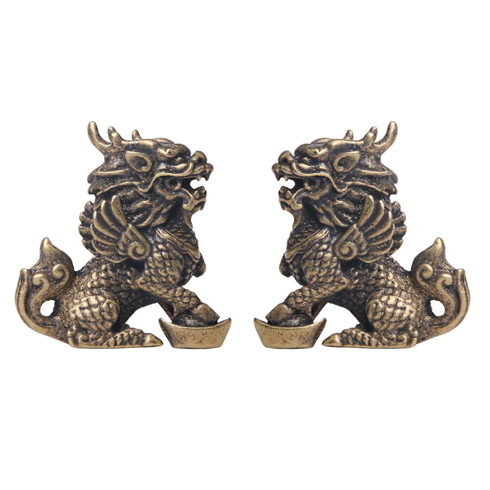 2 Pcs Auspicious Kylin Models Brass Ornaments Decoration Trinkets ...