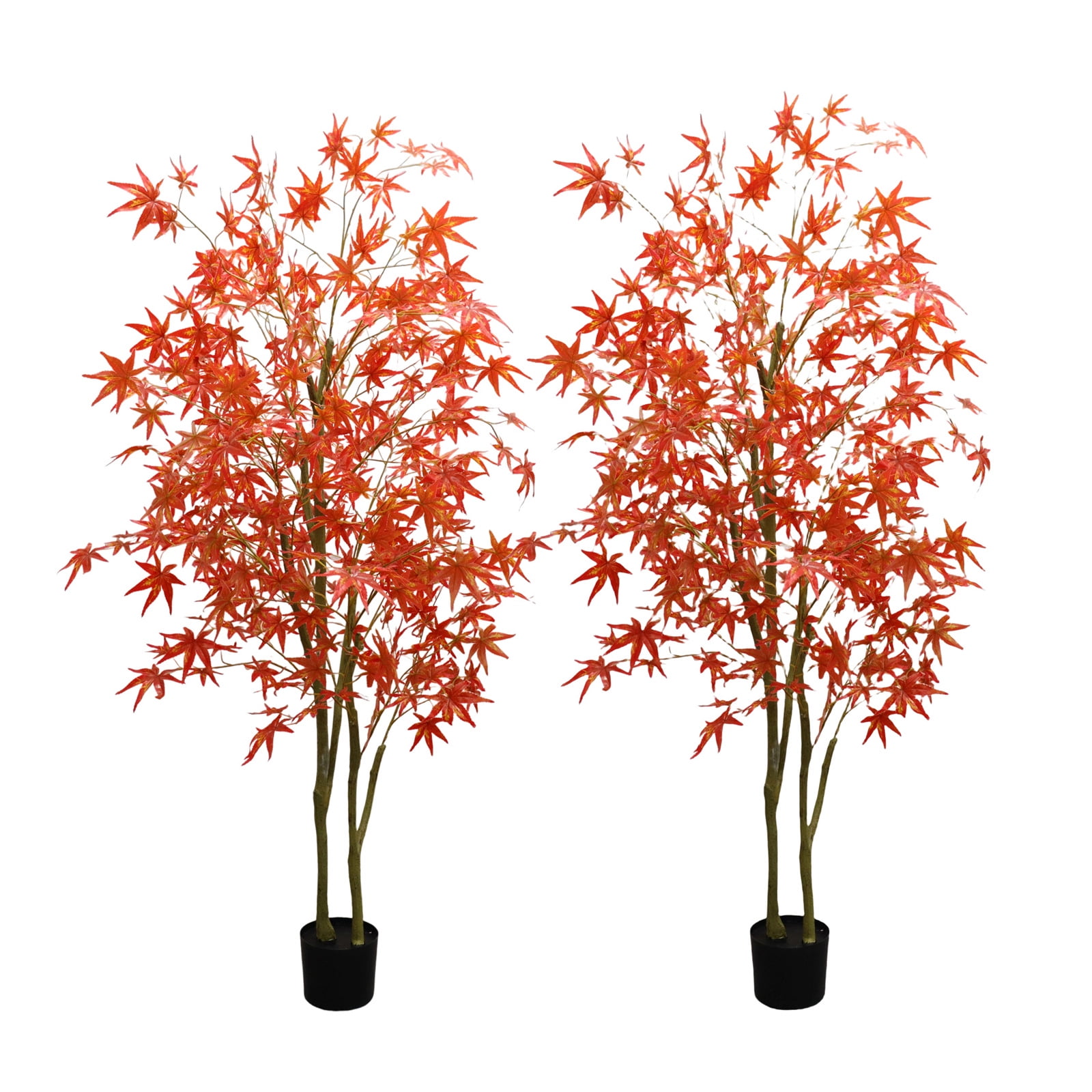 2 Pcs Autumn Maple Artificial Fall Tree with Plastic Planter,Large Faux ...