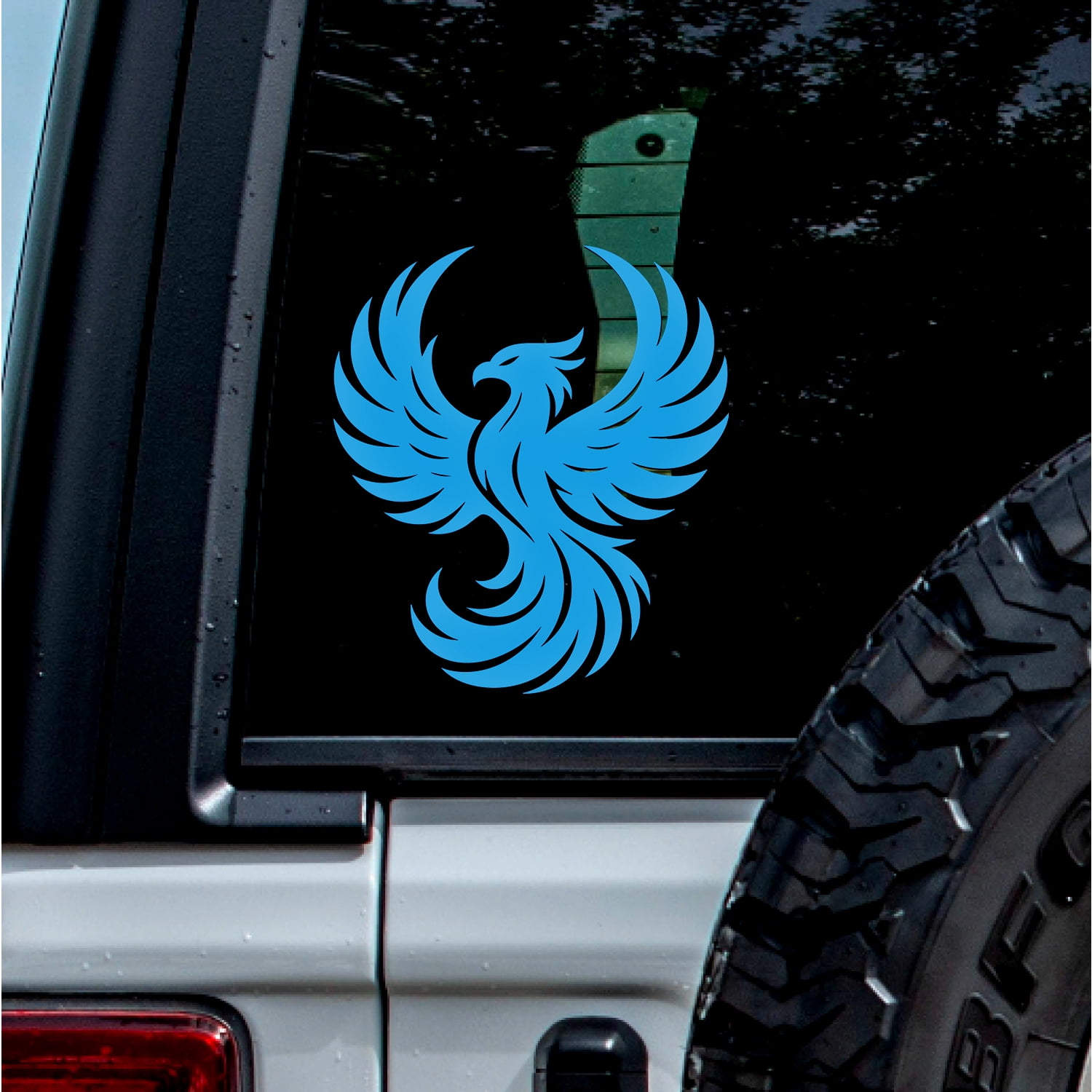 (2 Pcs Azure Blue, 3.8'' x 4.3'') - Vinyl Sticker Decal - "Phoenix Bird" Inspired Design - No ...