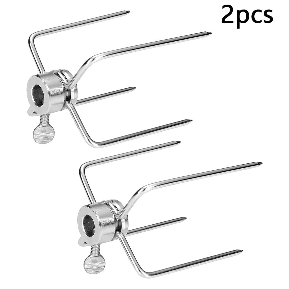 2 Pcs BBQ Rotisserie Meat Forks Clamp Grill Meat Pimples Stainless ...
