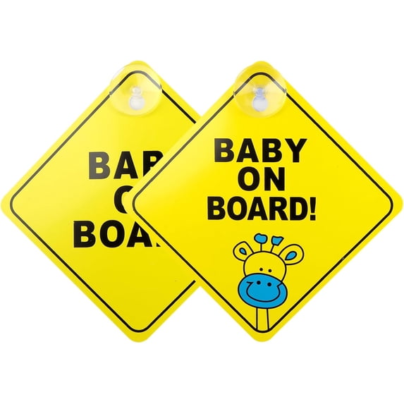 2 Pcs Baby On Board Sign with Strong Suction Cups, Bright Yellow Car ...