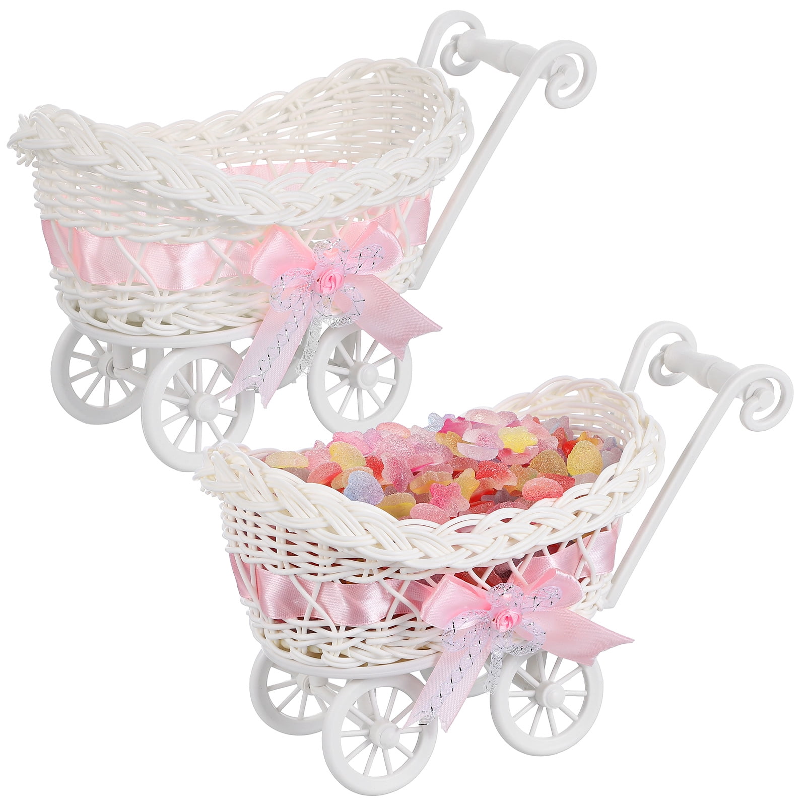 2 Pcs Baby Shower Pram Basket Simulated Rattan Cart Woven Storage ...