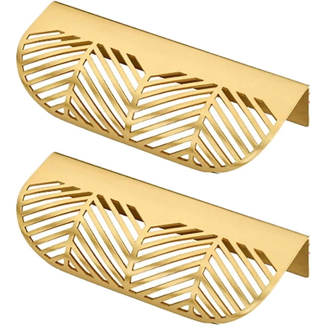 2 Pcs Back Mount Finger Edge Pull Handles Leaf Shaped Brass Cabinet ...