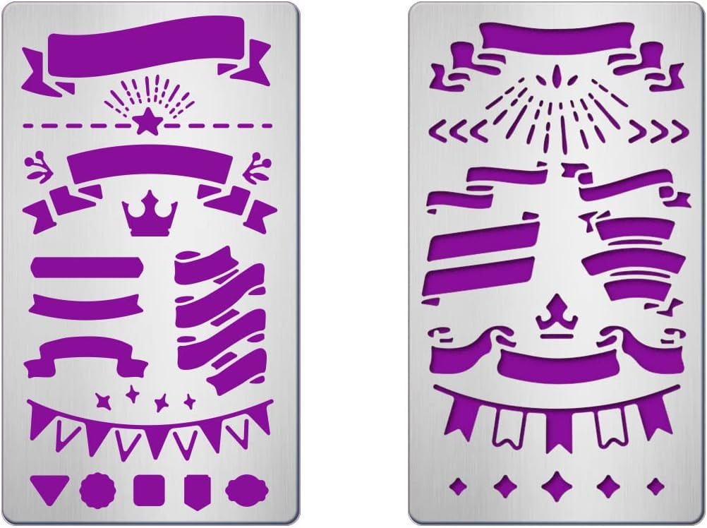 2 Pcs Banner Ribbon Metal Stencils Template Scrapbooking Drawing ...