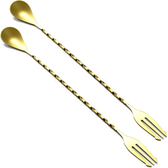 2 Pcs Bar Spoon Set, 12 Inch Long Handle Stainless Steel Cocktail ...